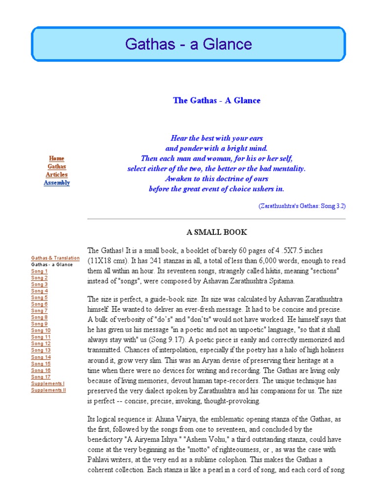 Gathas - A Glance | PDF | Evil | Good And Evil