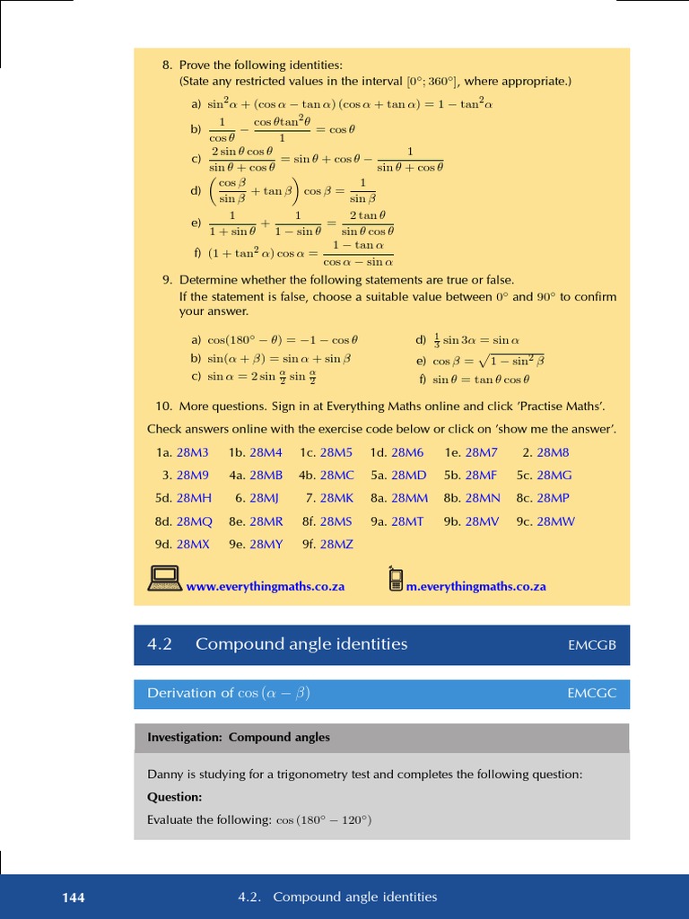 Trigonometric Identities and Evaluations | PDF