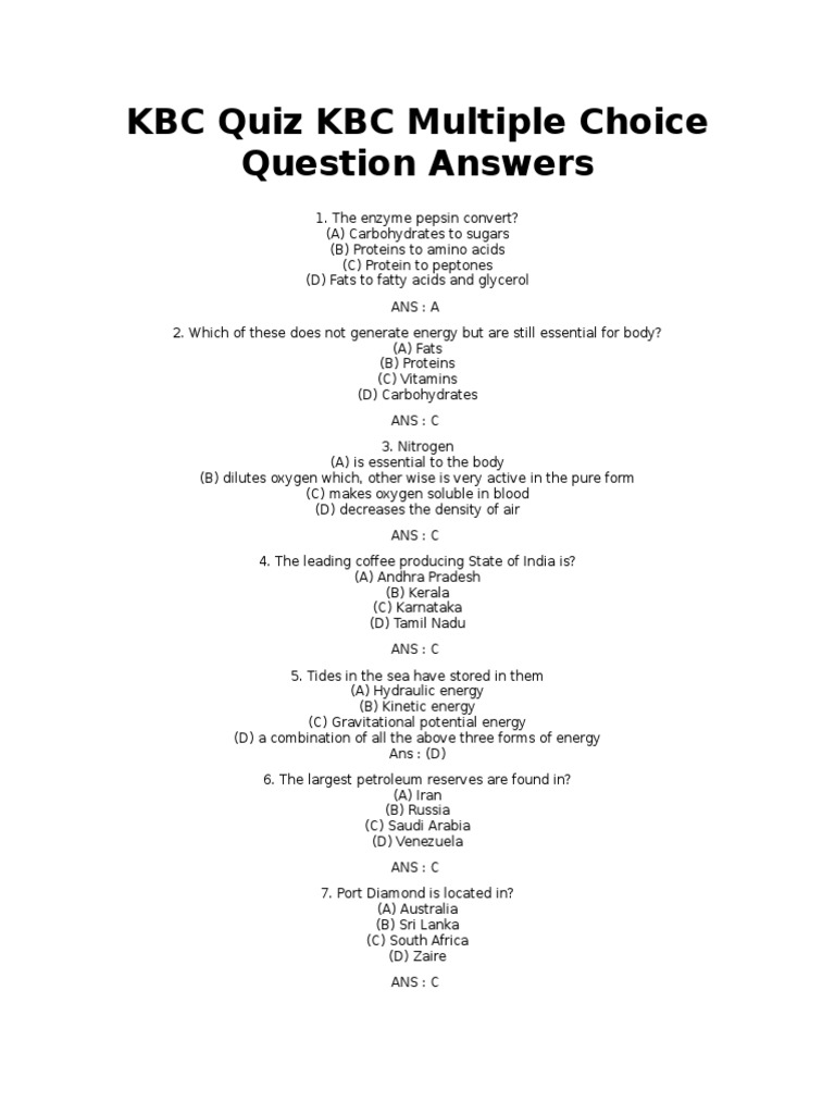 KBC Quiz KBC Multiple Choice Question Answer | PDF | Nature