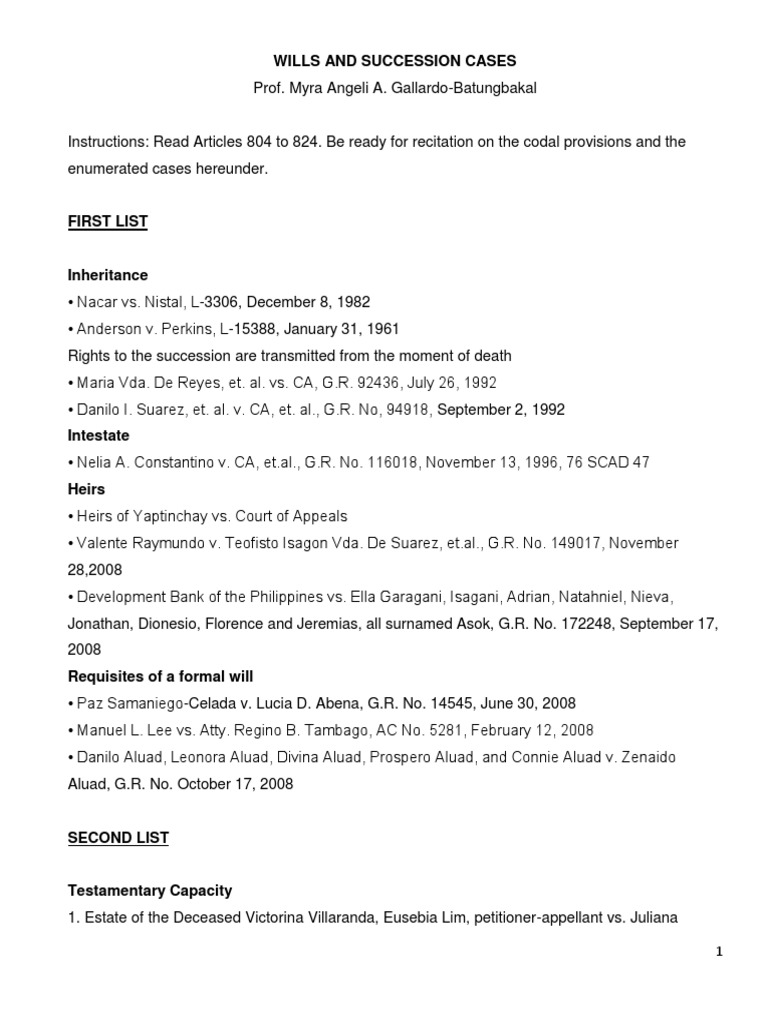 Wills and Succession Cases | PDF | Will And Testament | Probate