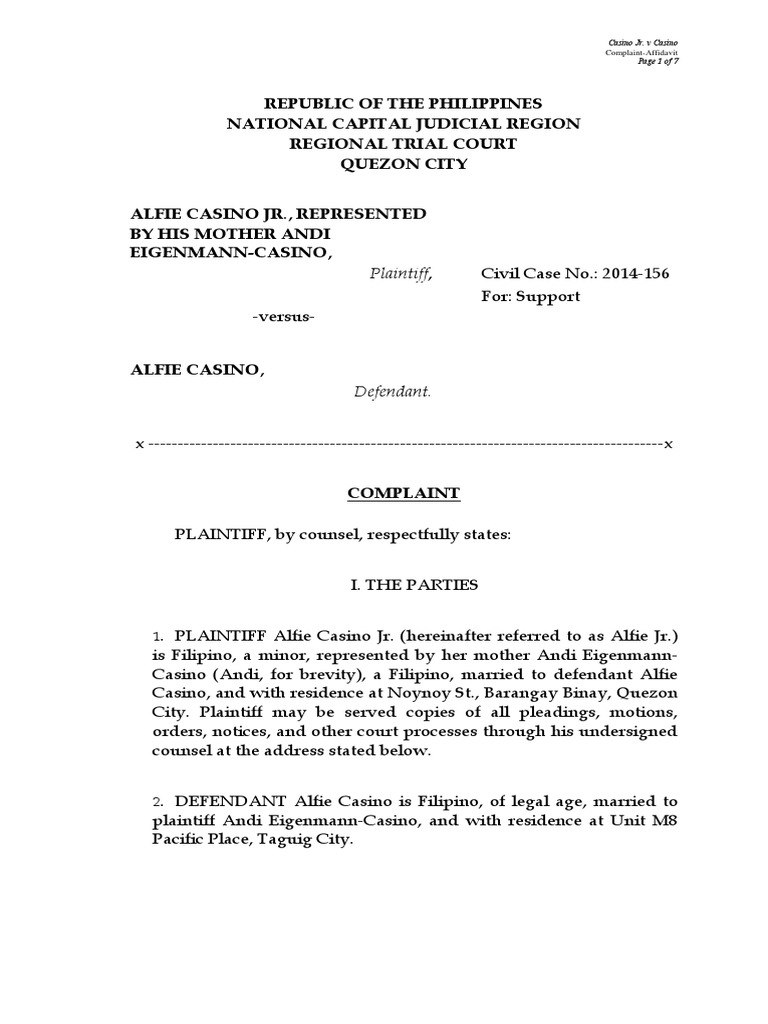 Sample Complaint for Support | Complaint | Lawsuit