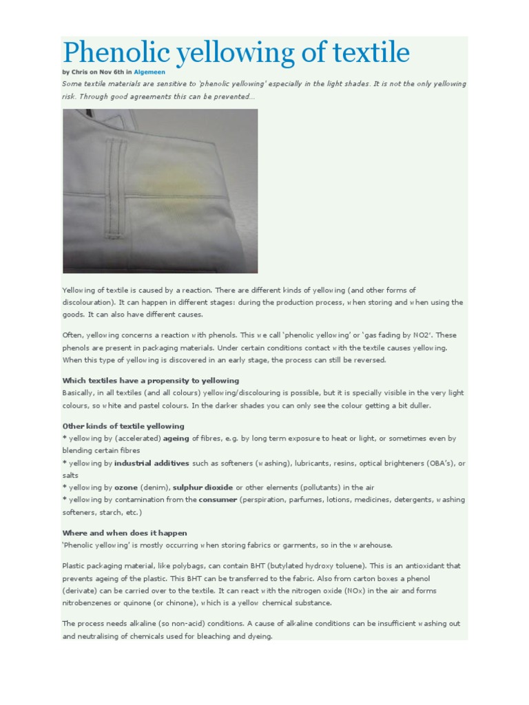 Phenolic Yellowing in Textiles Explained | PDF | Textiles | Antioxidant