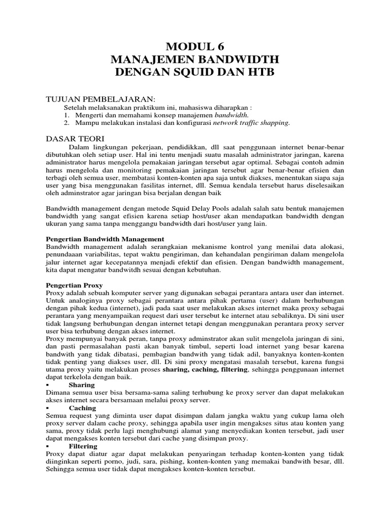 Prakt6 Bandwidth Management (Squid Dan HTB) | PDF | Komputer