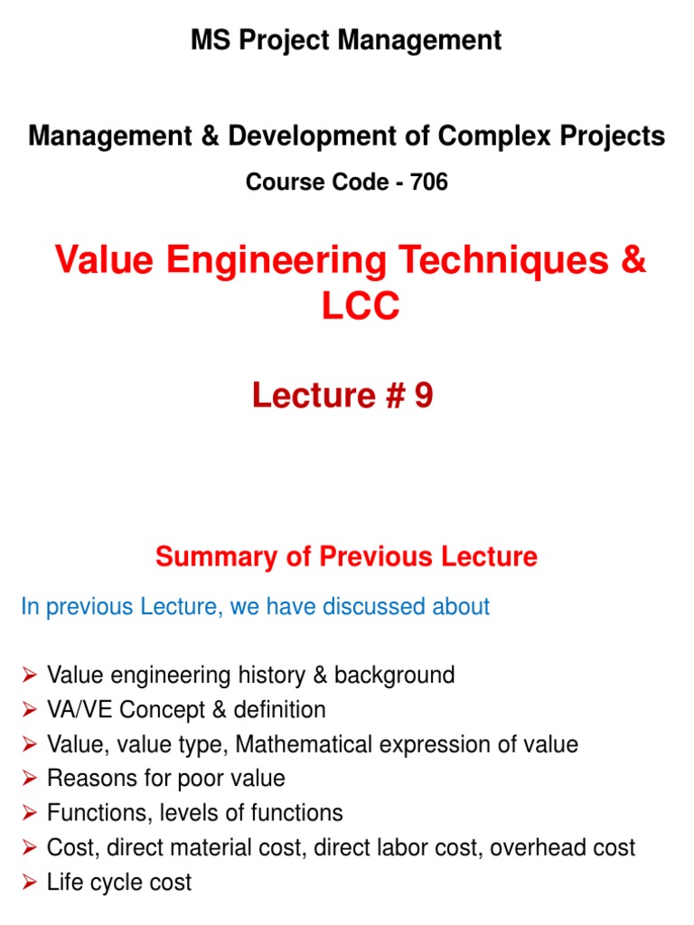 Value Engineering Techniques & LCC Methods | PDF | Present Value ...