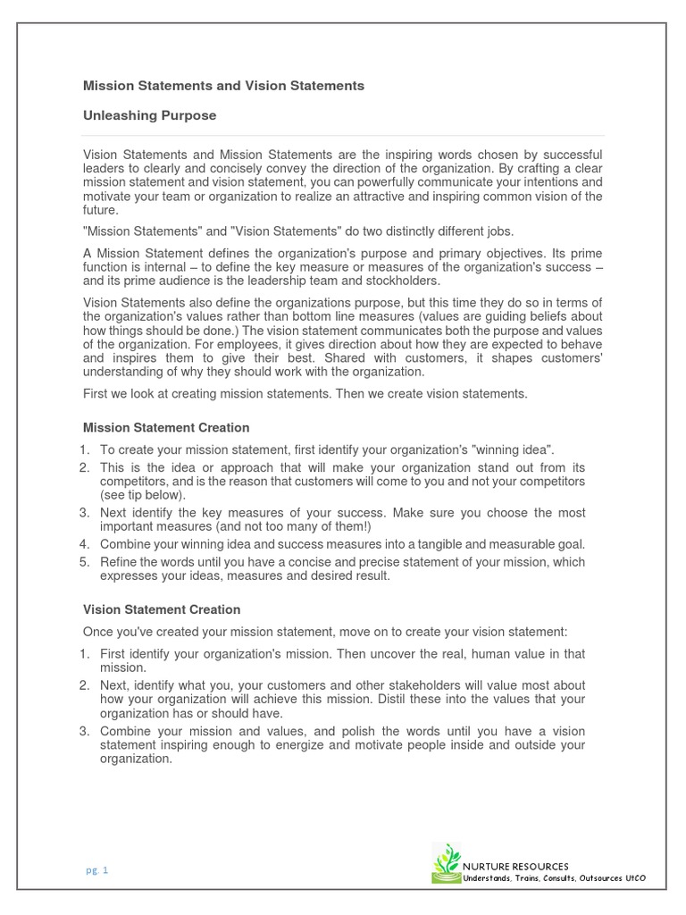 Organization Purpose - Mission Vision - Performance Management | PDF ...