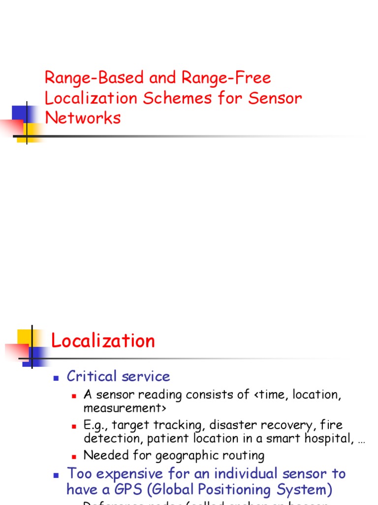 Range Based And Range Free Localization Schemes For Sensor Networks Pdf Global Positioning