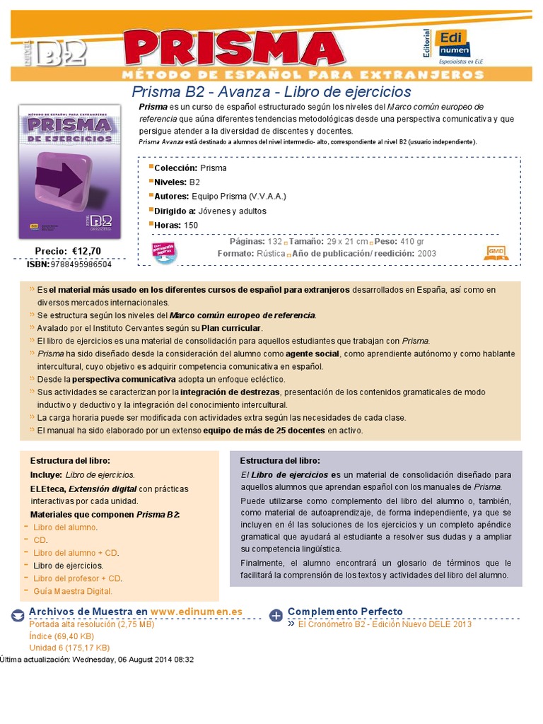 Prisma B2 - Avanza - Libro de Ejercicios | PDF | Libros | Disco compacto