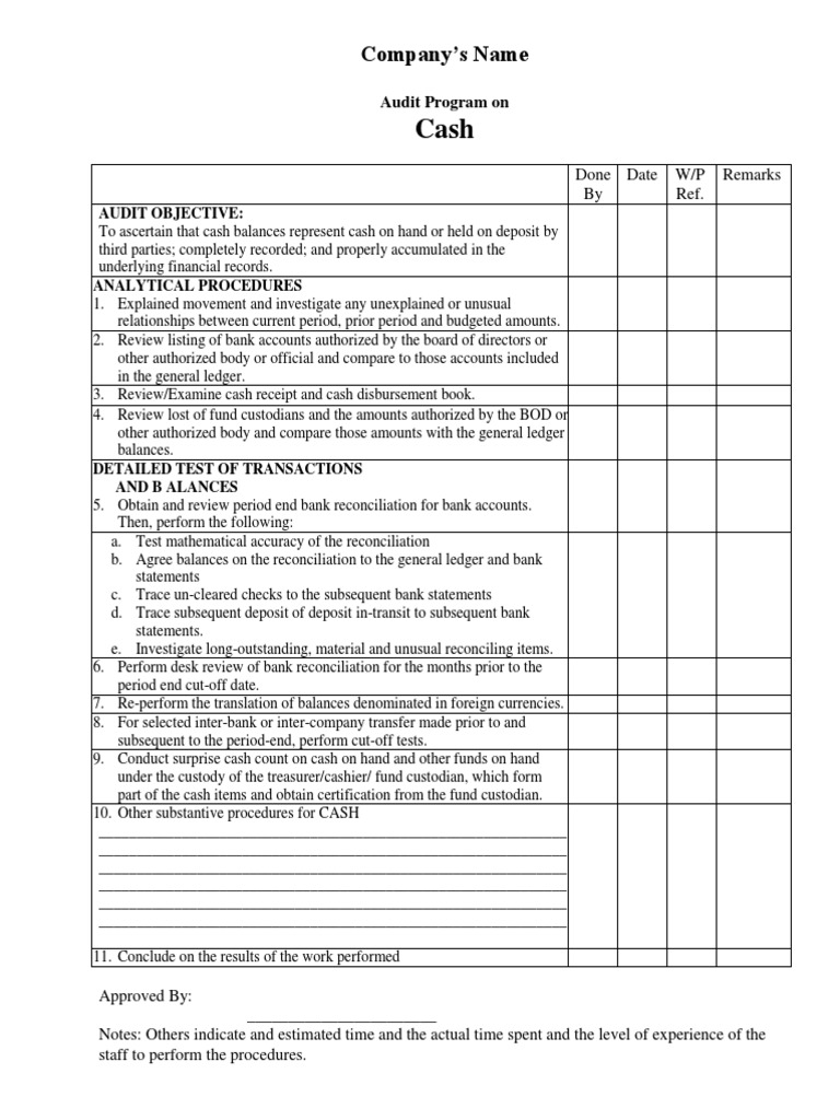 Audit Program - Cash | Efectivo | Bancos