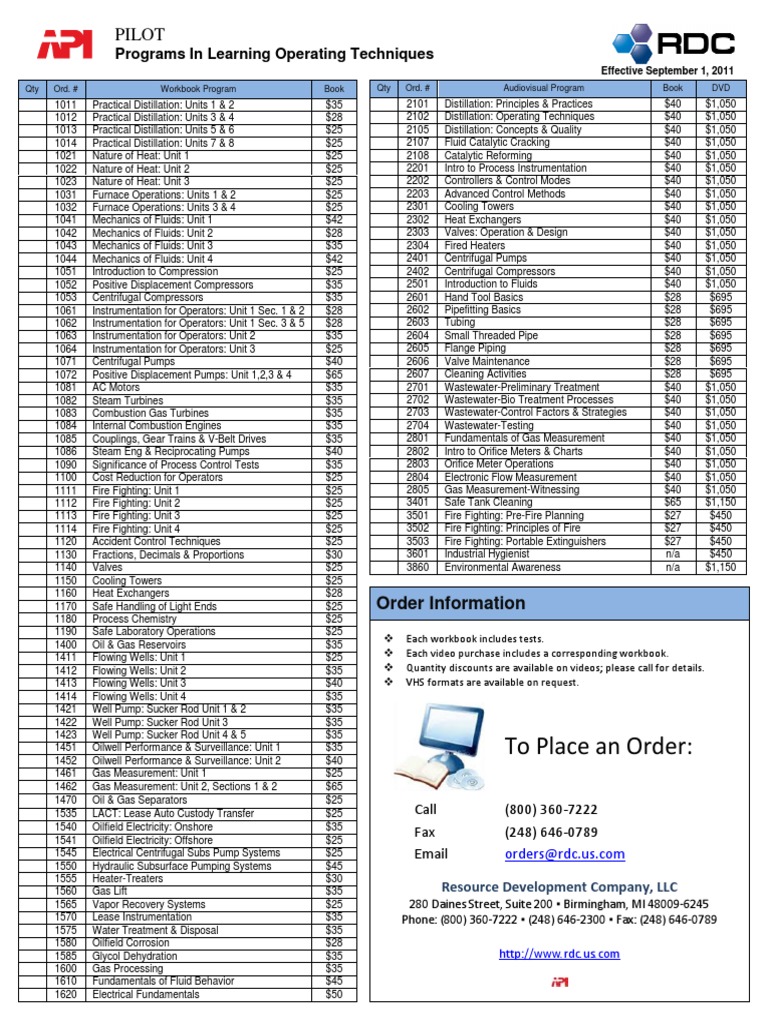 API PILOT WorkbookVideoOrderSheet | PDF | Gas Compressor | Sustainable ...