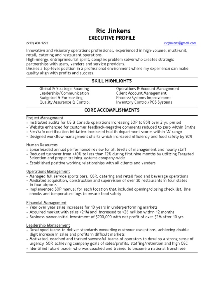 Regional Director Multi Unit Restaurant Operations in USA Resume Ric ...