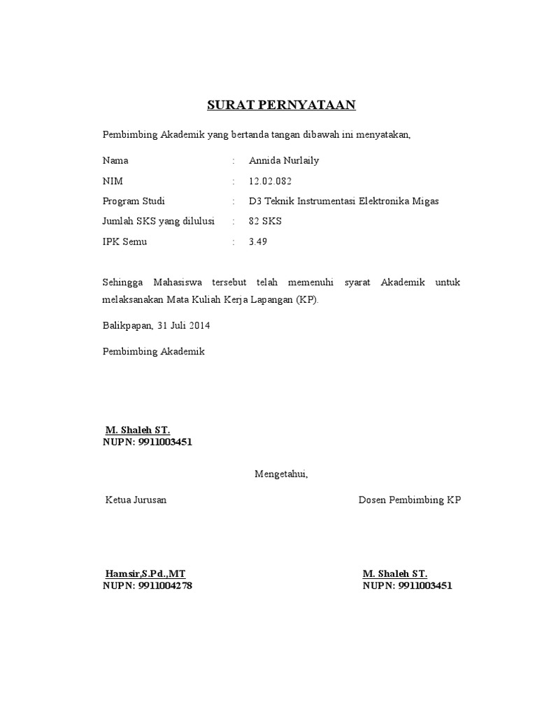 Surat Pernyataan KP 2 | PDF