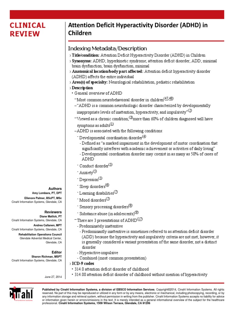 Attention Deficit Hyperactivity Disorder (ADHD) in Children | PDF ...