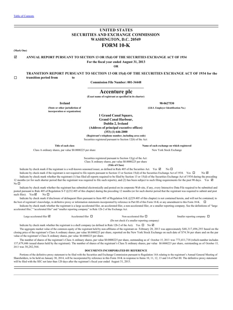 Accenture 10K | PDF | Form 10 K | Cloud Computing