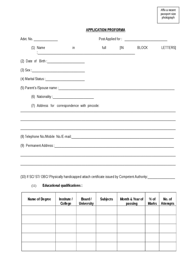 Job Application Proforma Template | PDF
