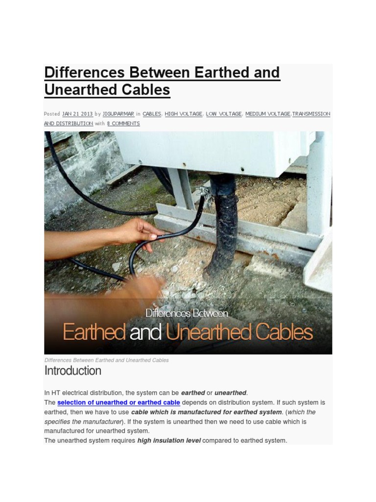 Differences Between Earthed and Unearthed Cables | PDF | Cable | Insulator (Electricity)