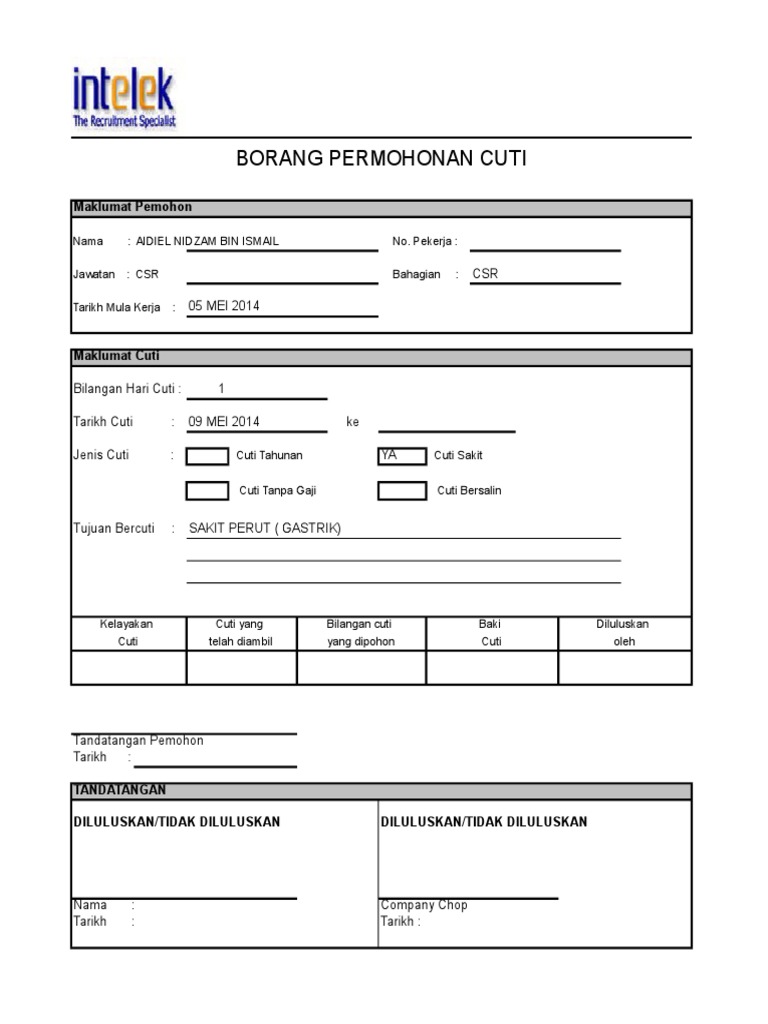 Borang Permohonan Cuti: Maklumat Pemohon | PDF