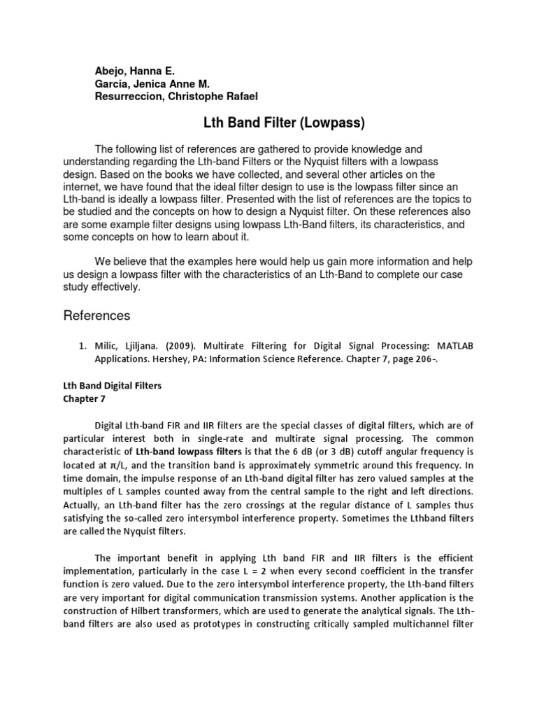 References of Nyquist Filter | PDF | Low Pass Filter | Sampling (Signal Processing)