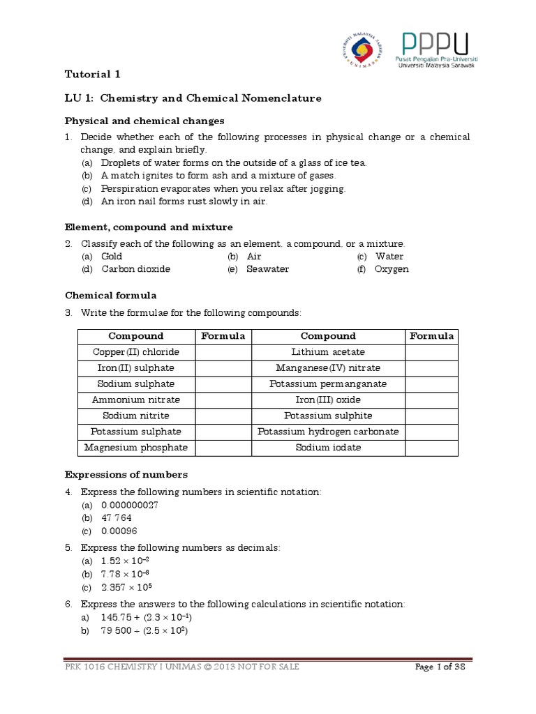 Tutorial LU1-7 Sem 1 | PDF | Electron Configuration | Ion