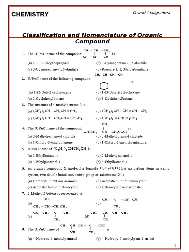 1_Classification & Nomeclature of Organic Compounds | Organic Compounds ...