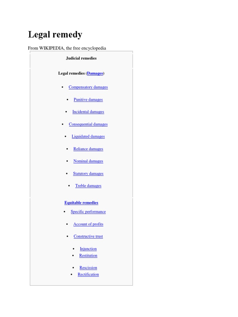 Legal Remedy: From WIKIPEDIA, The Free Encyclopedia | PDF | Legal ...