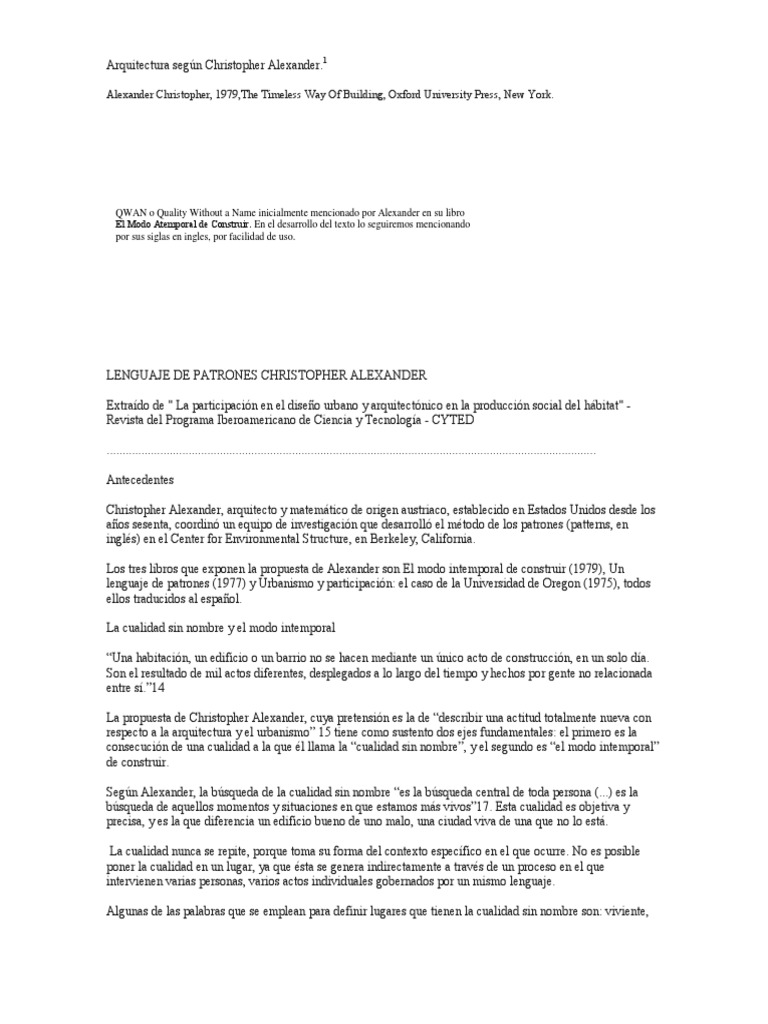 Patrones Arquitectónicos de Alexander | PDF | Lógica | Science