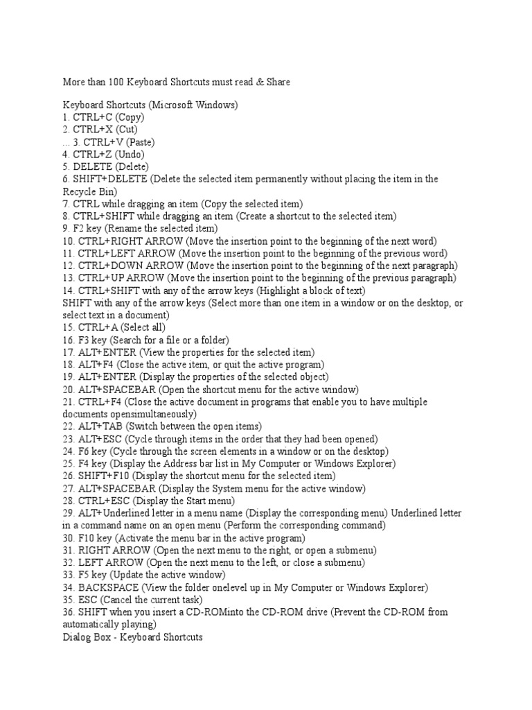 100 Keyboard Shortcuts Must Read | PDF