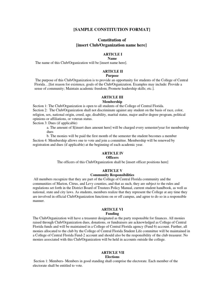 Sample Club Constitution | PDF | Constitutional Amendment | Board Of ...