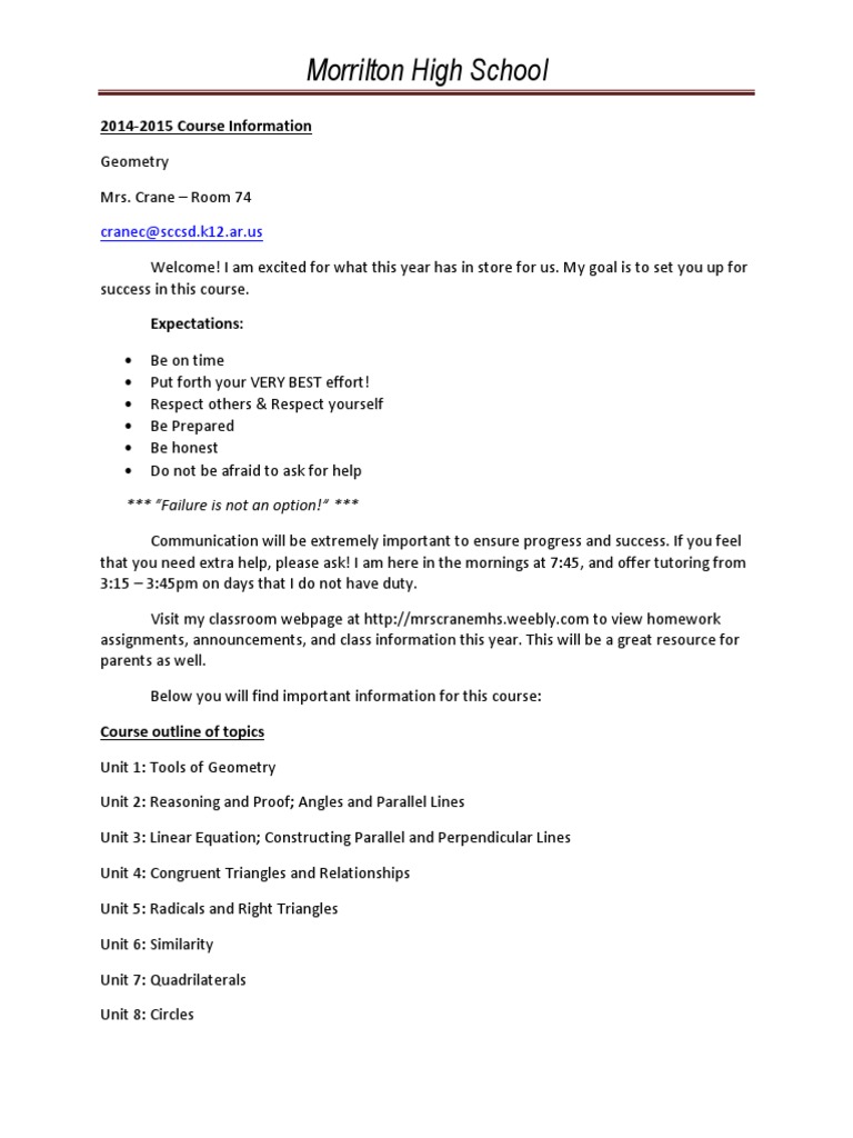 Geometry Syllabus | PDF | Homework | Geometry