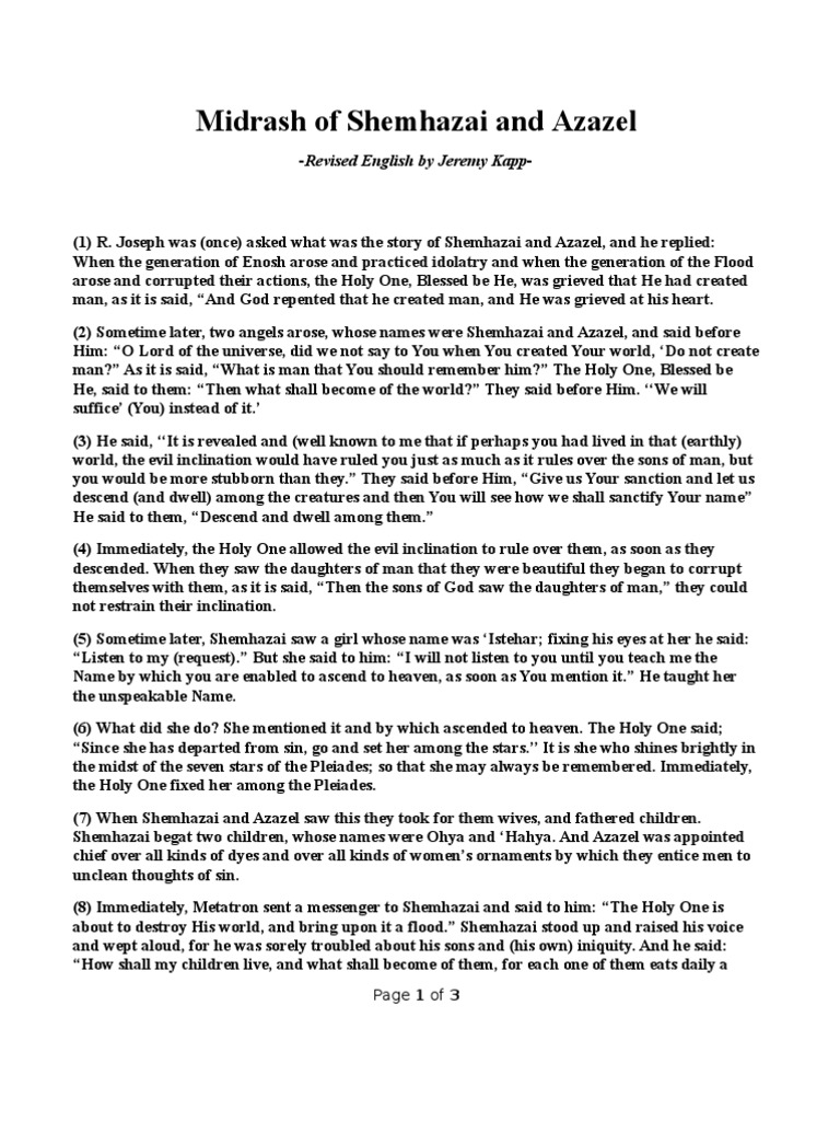 Midrash Of Shemhazai And Azazel Revised English Pdf Religious