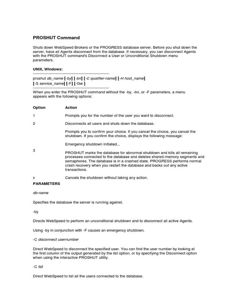 Proshut Command | PDF | Databases | Command Line Interface