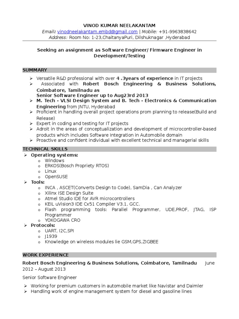 Vinod Resume | PDF | System Software | Computer Architecture