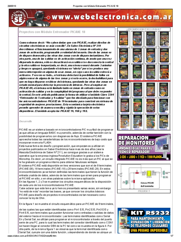 Proyectos Con Módulo Entrenador PICAXE 18 | PDF | Microcontrolador Pic ...