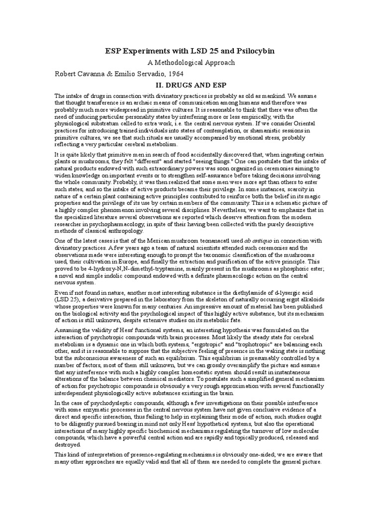 ESP Experiments With LSD 25 and Psilocybin | PDF | Nature