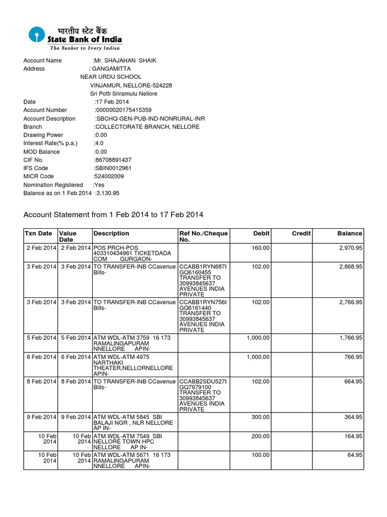 Account Statement From 1 Feb 2014 To 17 Feb 2014: TXN Date Value Date ...