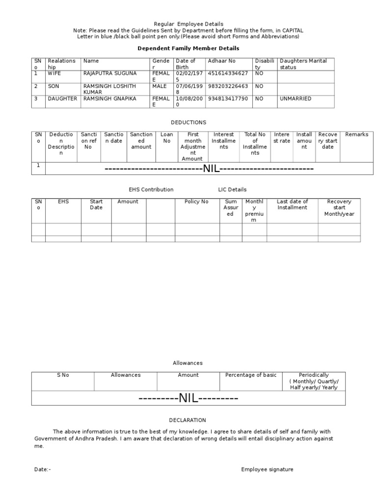 Dependent Family Member Details | PDF