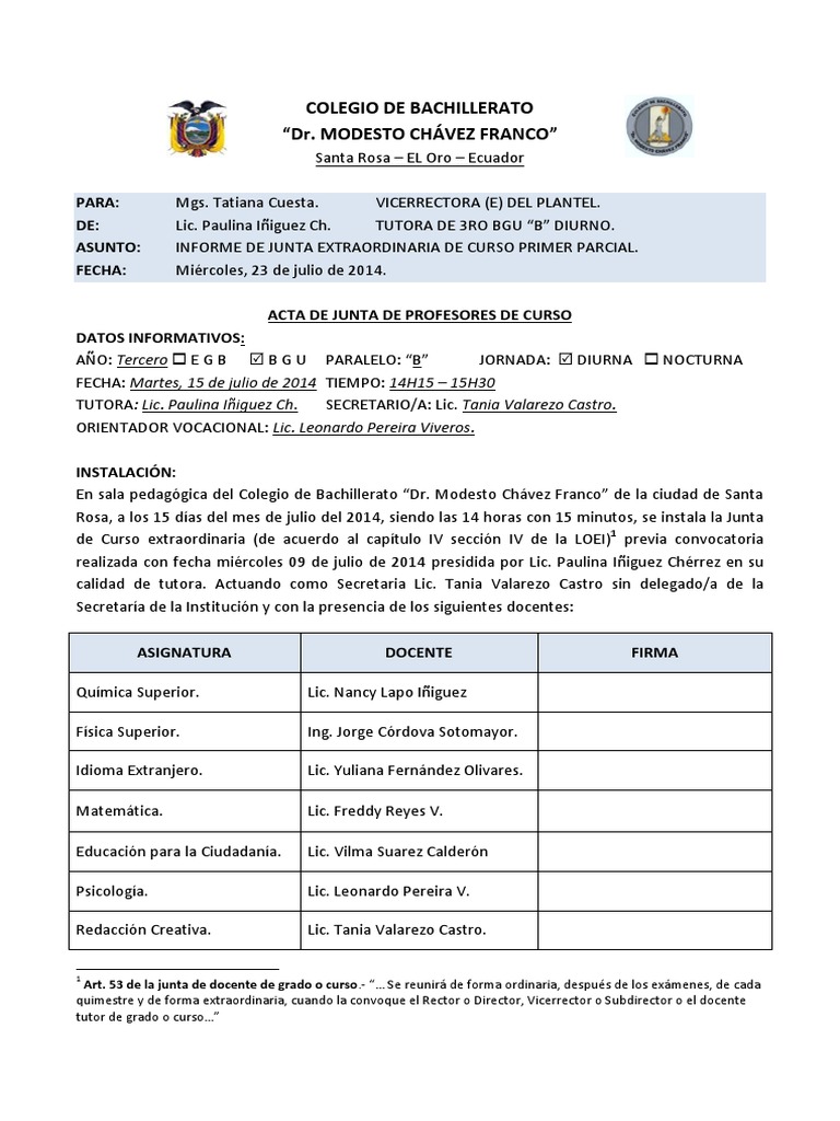 Acta de Junta de Curso | PDF | Maestros | Science