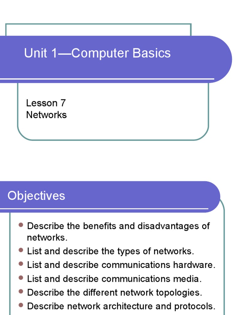 Unit 1-Computer Basics: Lesson 7 Networks | PDF | Local Area Network ...