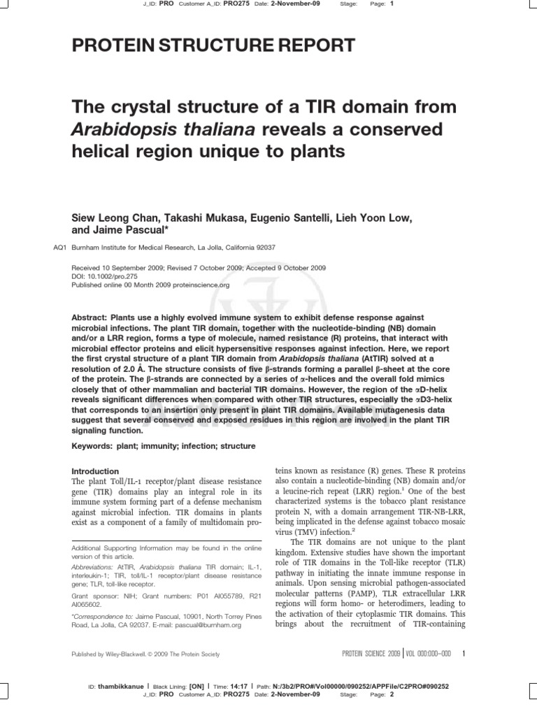 A. Thaliana TIR Domain Structure | PDF | Toll Like Receptor | Protein ...