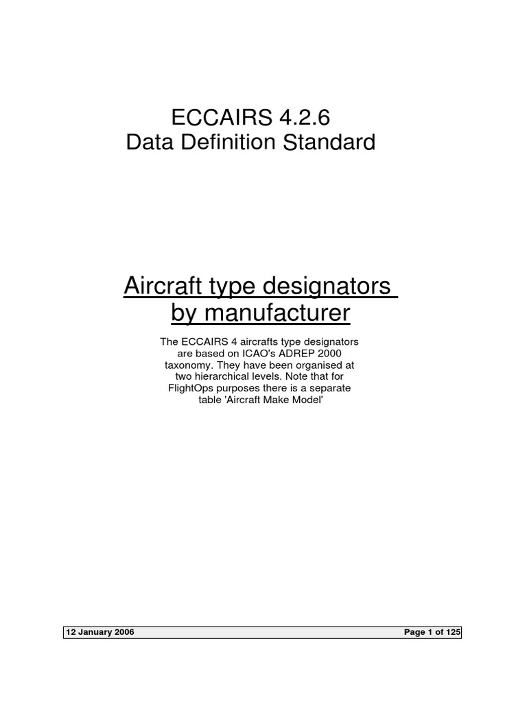 ECCAIRS 4 Aircraft Designators Guide | PDF | Technology & Engineering