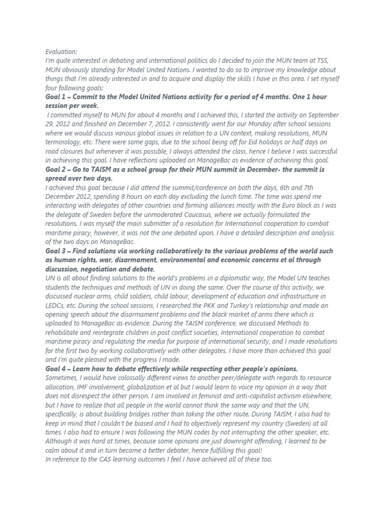 IB CAS Evaluation - MUN | Download Free PDF | United Nations ...