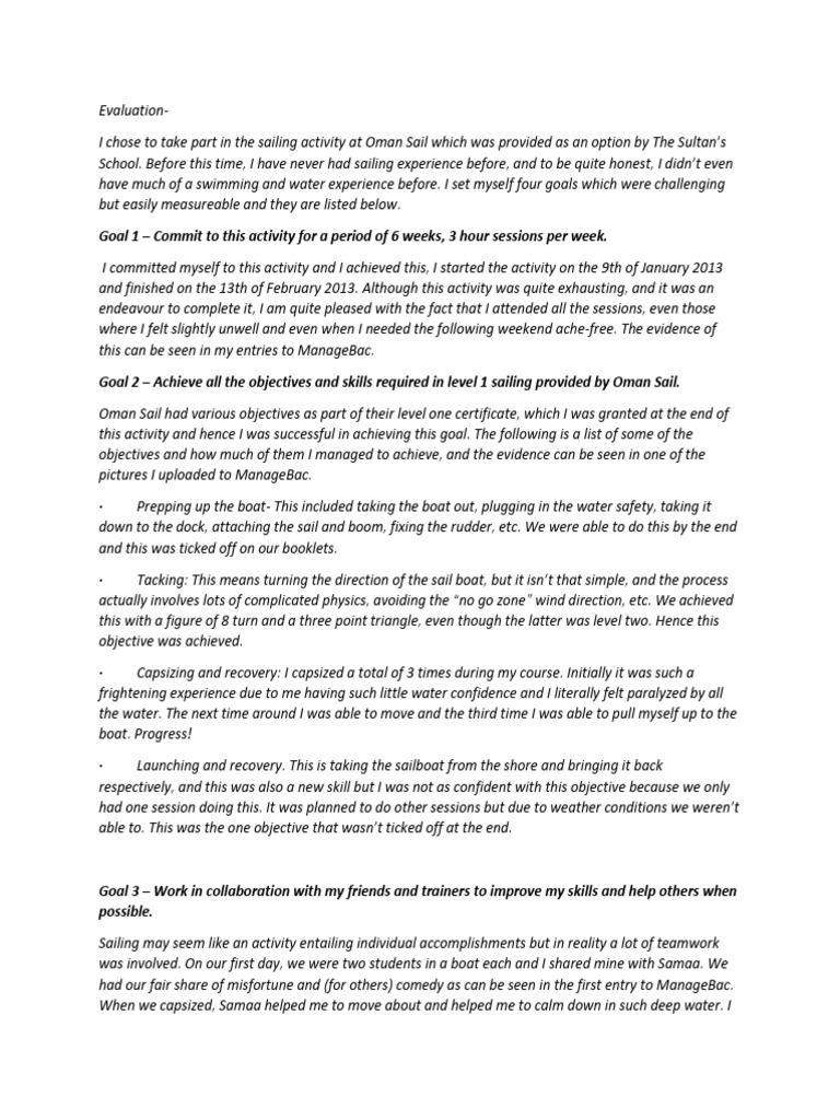 IB CAS Evaluation - Sailing | Sports & Recreation | Free 30-day Trial ...