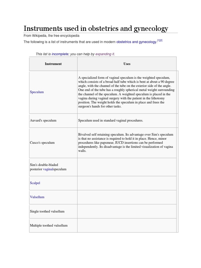 Instruments Used in Obstetrics and Gynecology | PDF | Gynaecology | Medical Specialties