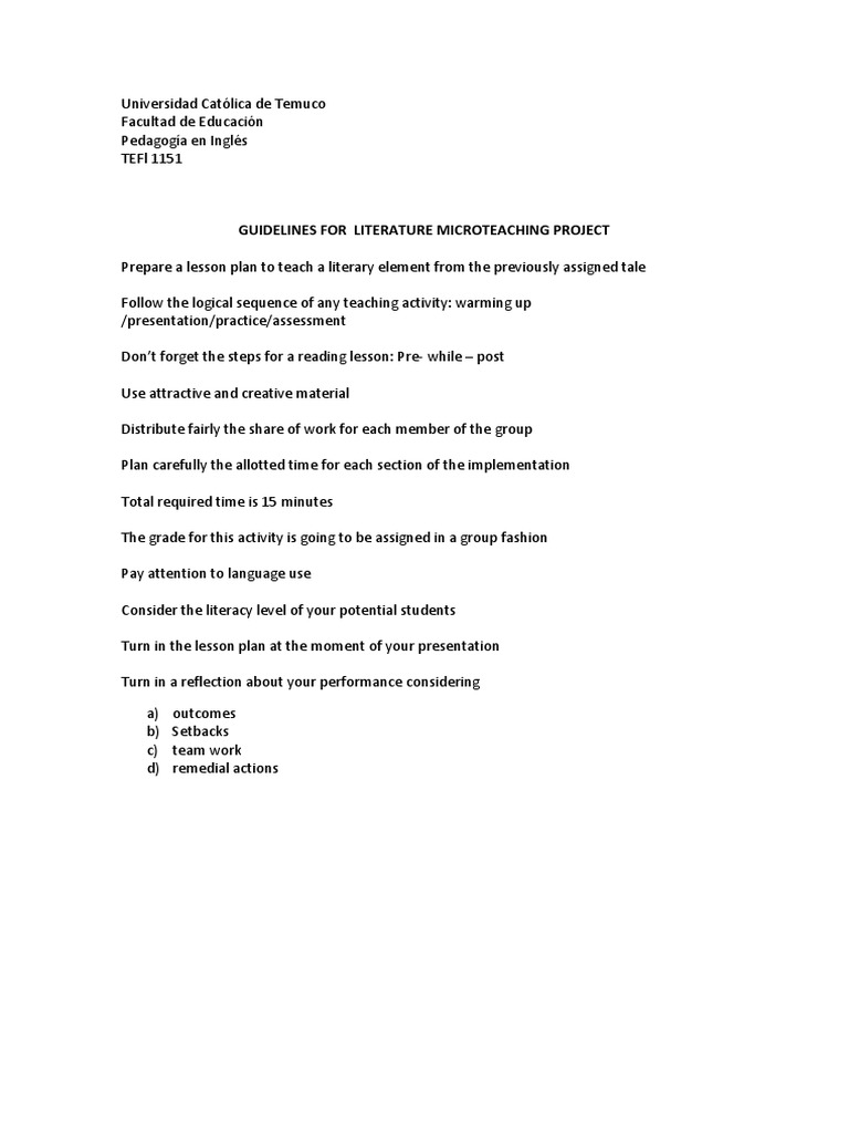 Literature Microteaching Project Guidelines | PDF