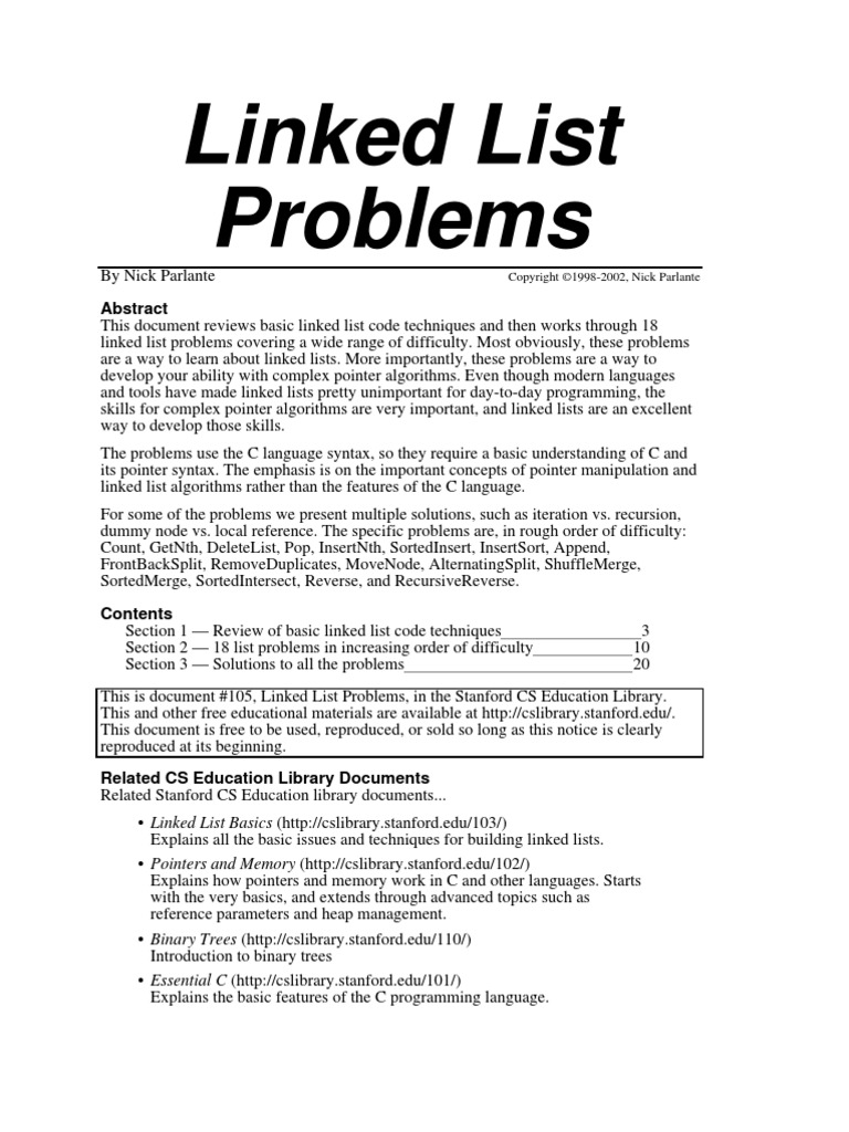 Linked List Problems | Download Free PDF | Pointer (Computer Programming) | C (Programming Language)