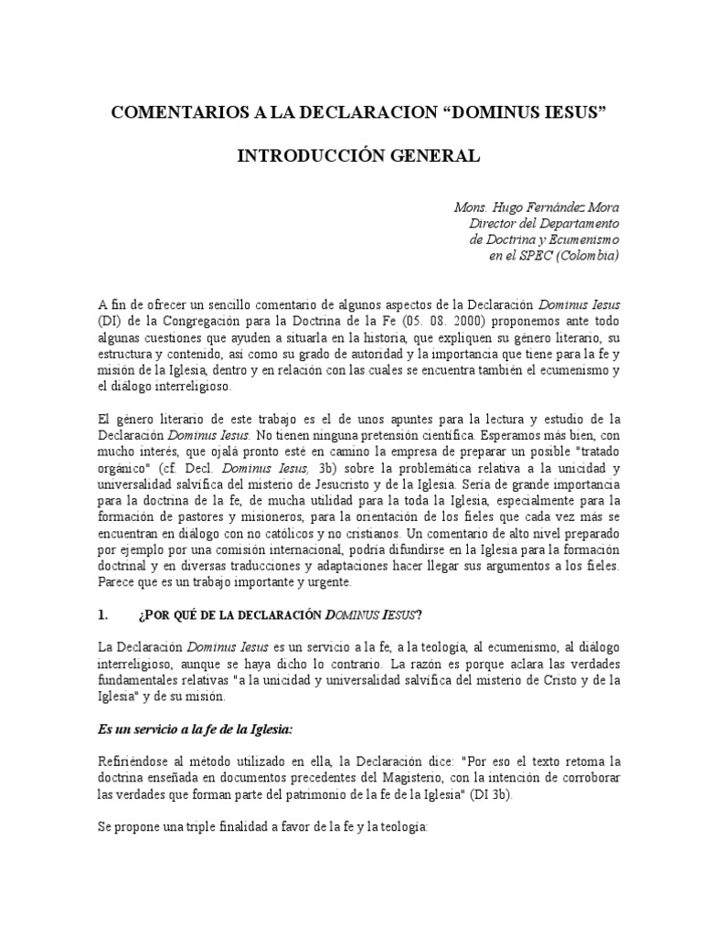 Comentario A La Declaración Dominus Iesus | PDF | Iglesia Católica ...