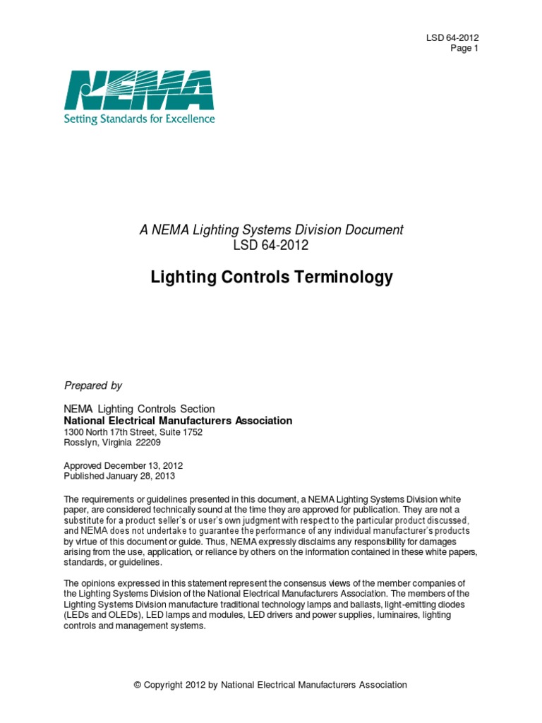 Lighting Controls Terminology: A NEMA Lighting Systems Division ...