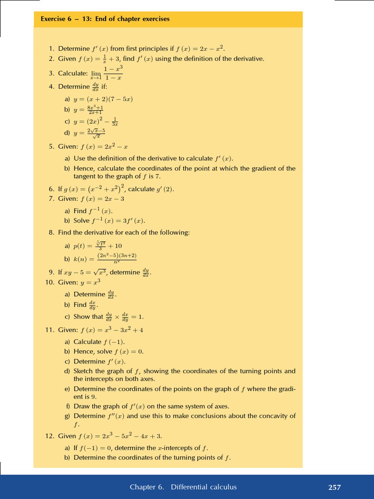 Differential Calculus Exercises and Solutions | PDF