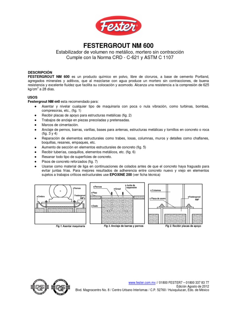 Fester Grout NM 600 | PDF | Hormigón | Cemento