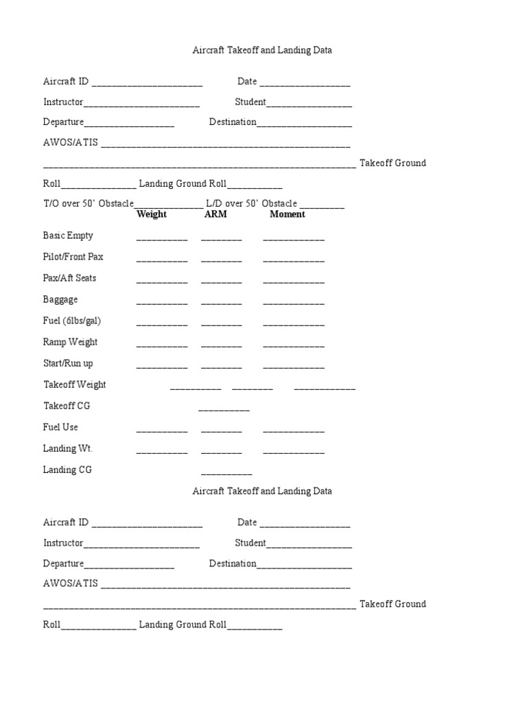 Weight And Balance Form PDF Aeronautics Aerodynamics