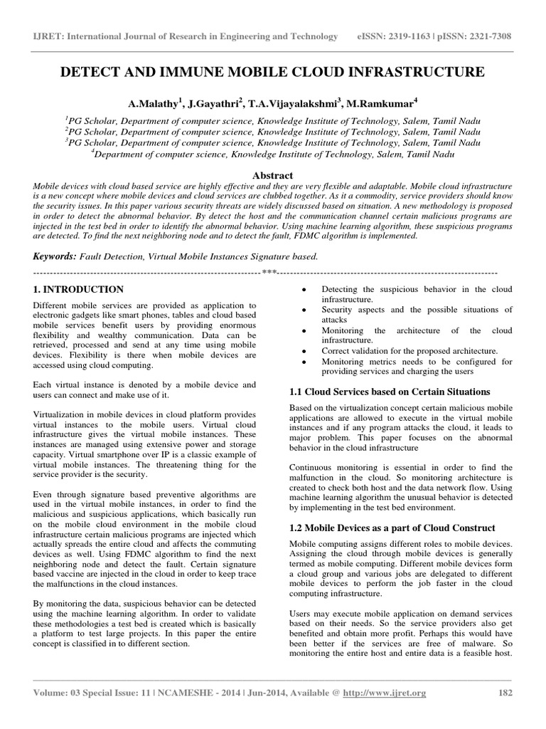 Detect And Immune Mobile Cloud Infrastructure Pdf Mobile Device Cloud Computing